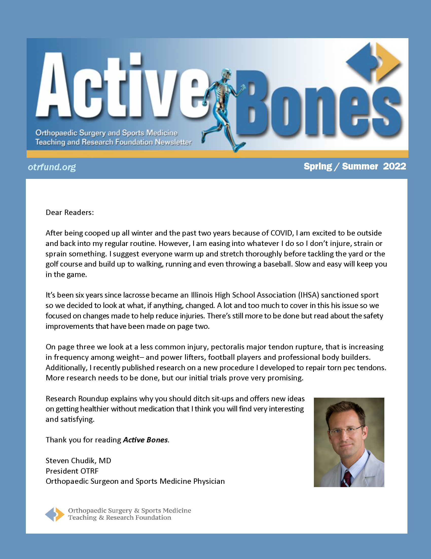 OTRF newsletter features high school lacrosse changes, new pec tendon ...